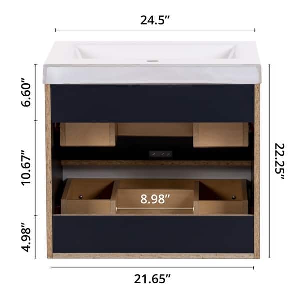 Spring Mill Cabinets Innes 24.5" 2-Drawer Floating Bathroom Vanity With White Sink Top - 24.5 in ...